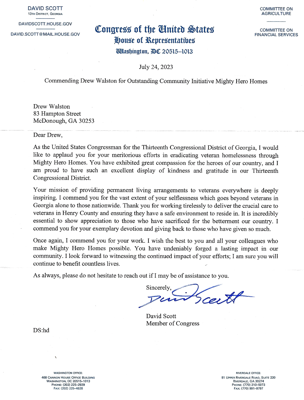 Commending Drew Walston for Outstanding Community Initiative Mighty He ...